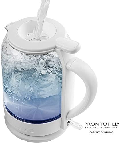 OVENTE Electric Glass Kettle 1.5 Liter 1500W Instant Hot Water Boiler Heater with ProntoFill Tech, Boil-Dry Protection, Automatic Shut Off, Fast Boiling for Tea & Coffee, White KG516W
