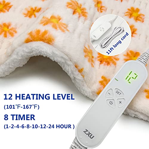 Heating Pad for Back Pain Relief- Ultra Soft Sherpa Heating Pad, XL King Size 12" x 24", with Moist & Dry Heat Options,12 Heat Levels & 1-24H Auto Off for Neck, Shoulder, & Sore Muscle Relief