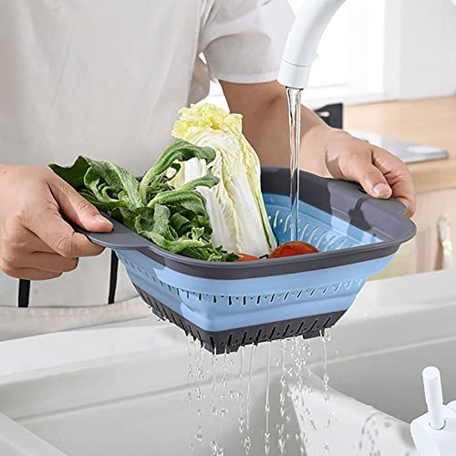 Esmartlife Silicone Colanders - 2 Collapsible Colanders (Strainers), Sizes9" - 3 Quart and 8" - 2Quart -Colander Strainer, Space-save Silicone Kitchen Foldable Food Strainer