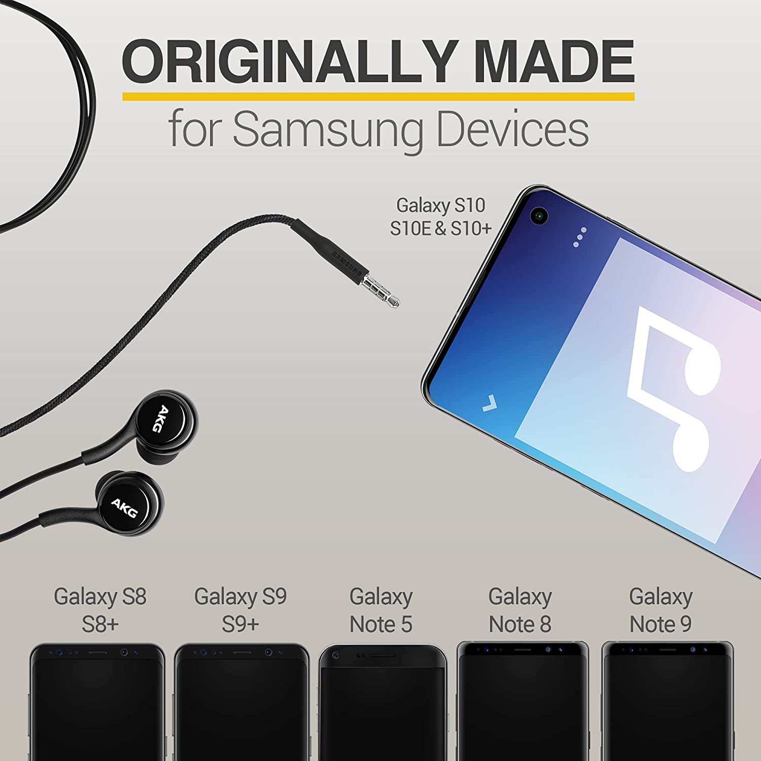 ElloGear 2023 OEM Earbuds Stereo Headphones for Samsung Galaxy S10 S10e Plus A31 A71 Cable - Designed by AKG - with Microphone and Volume Buttons (Black) with Carrying Pouch