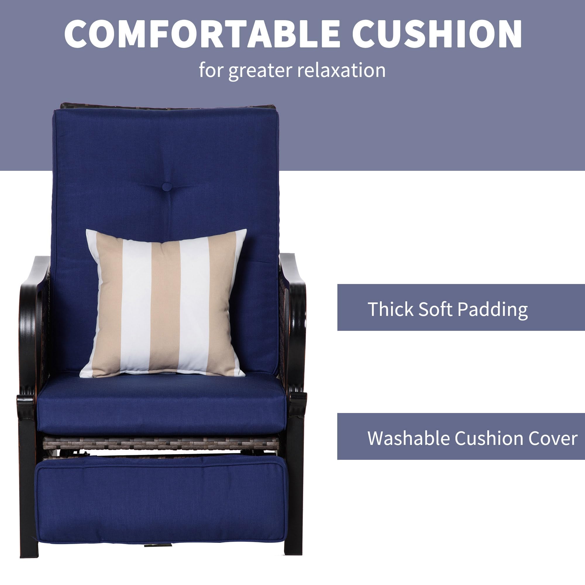 Outsunny Outdoor Recliner Chair with Cushion, Rust-Resistant Aluminum Frames PE Wicker Patio Lounge Chaise Chair with Adjustable Reclining Backrest and Footrest, Pillow, Red