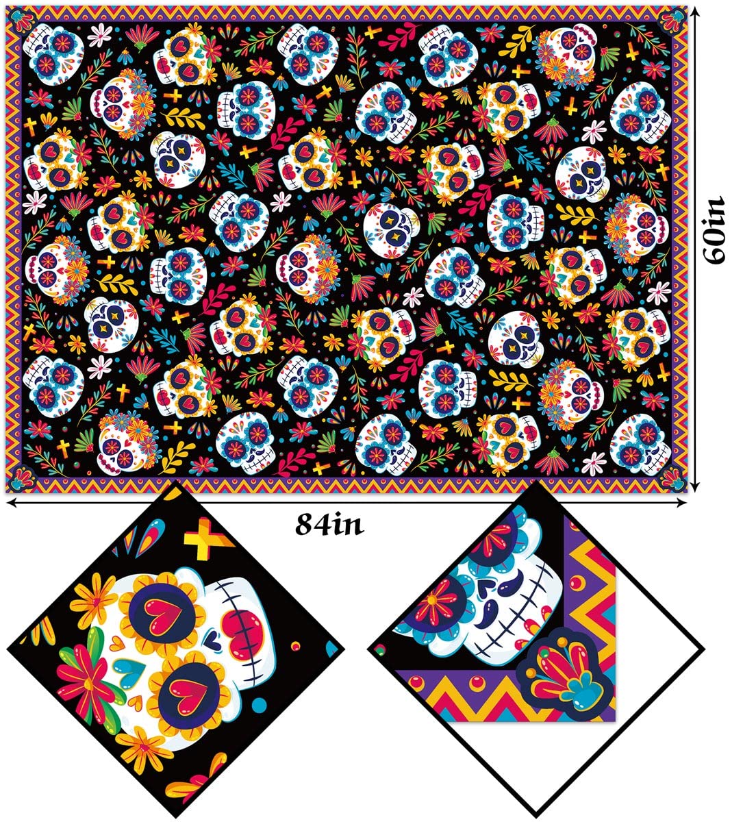 Hafangry Dia DE Los Muertos Tablecloth Day of The Dead Sugar Skull Decor Mexican Fiesta Halloween Themed Party Decoration Kitchen Dining Room Table Cloth (60" x 84")