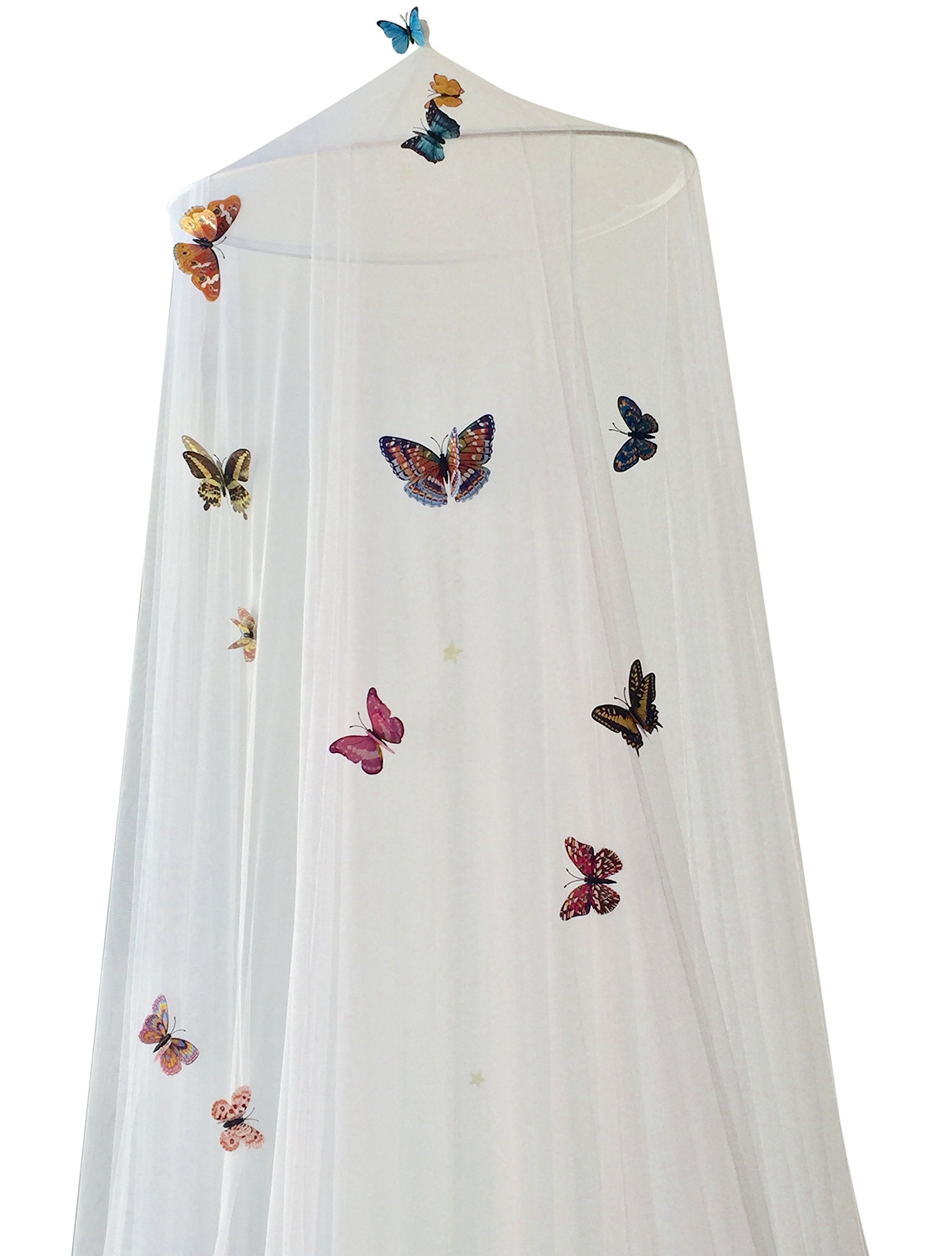 Dream Tada Cinderella Room Decorations, Girl's Bed Canopy - Kid's Glow in The Dark Butterflies Netting, Fit Twin Full Queen, DIY Kit Make a Wish As You Place Each Butterfly