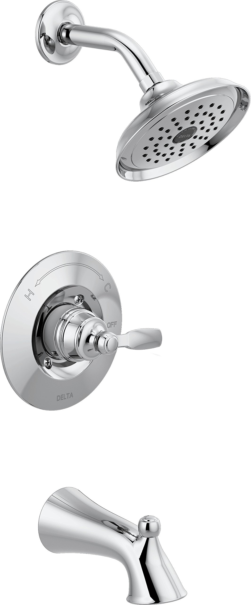 Delta Faucet Woodhurst 14 Series Single-Handle Chrome Tub and Shower Faucet, Shower Trim Kit with Single-Spray Chrome Shower Head, Shower System, Chrome T14432 (Valve Not Included), Without Rough