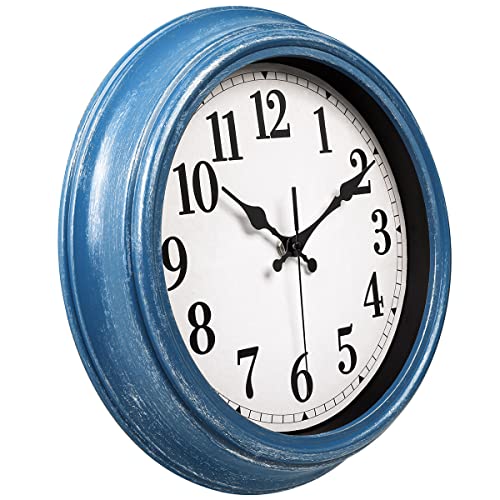 JENLYSTIME 12 Inch Retro Wall Clock Silent Non Ticking Battery Operated Movement Easy to Read Wall Clocks Decorate for Bedroom Living Room Kitchen Office(Blue)
