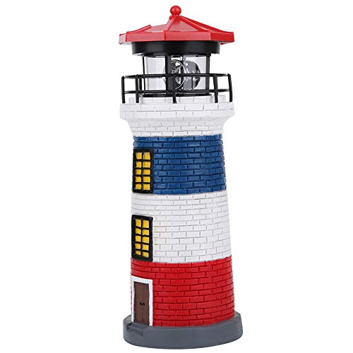 Rotating Lighthouse Light, Waterproof Easy to Install Solar Lighthouse, Soft Comfortable Light Automatic Rotating Light Garden for Home(Red Blue White)