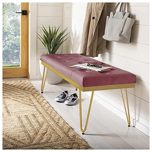 GIA Home Furniture Series Bench with Brushed Pink Velvet Seat and Metal Frame, Gold