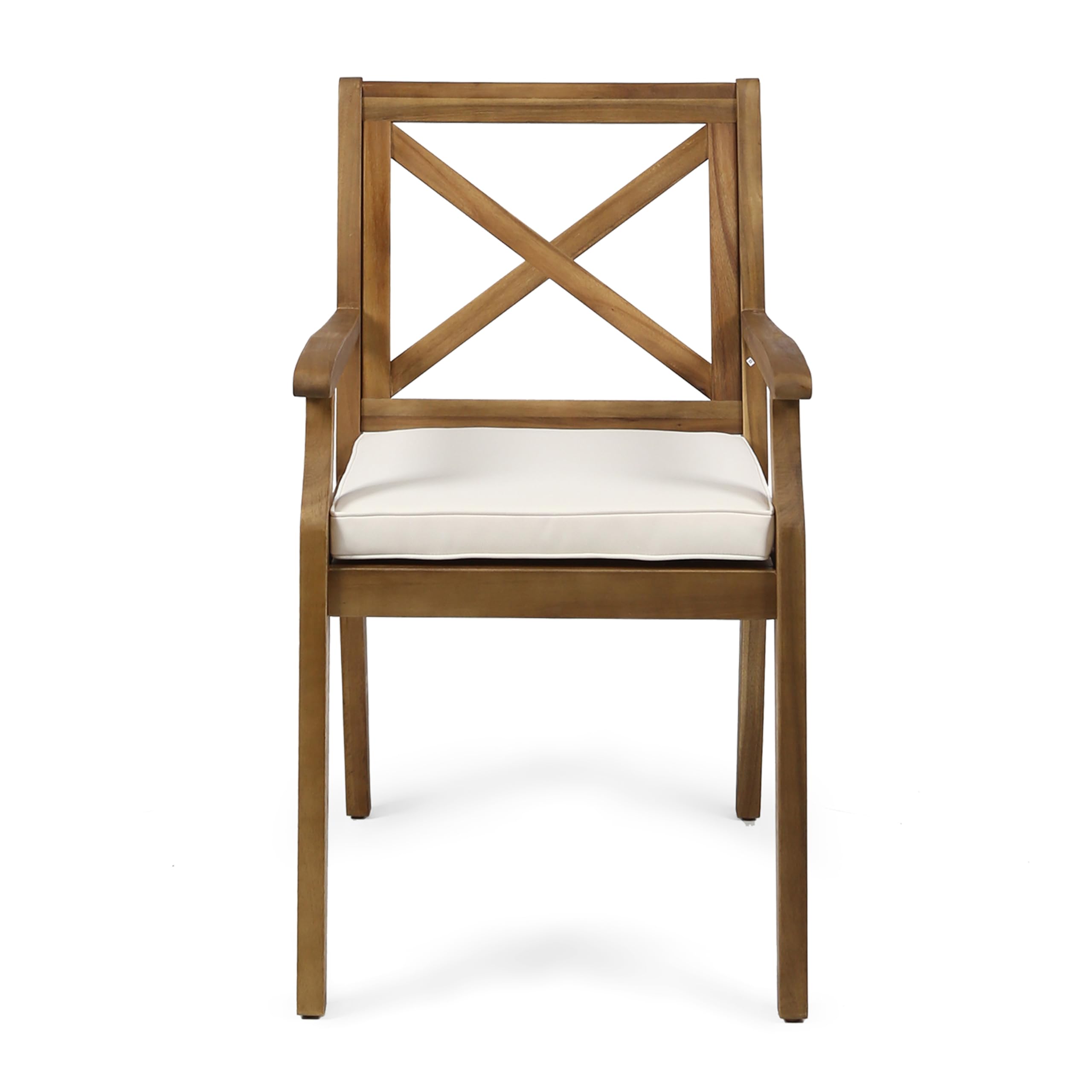 Christopher Knight Home Llando Outdoor 7-Piece Acacia Wood Dining Set, 21.25 "W x 23.25 "D x 35.5 "H, Teak + Cream