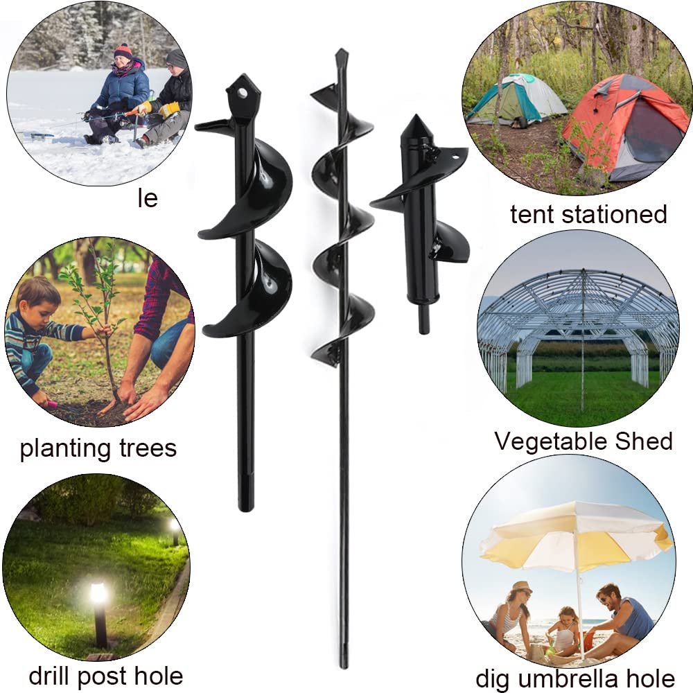 Hand Auger Drill Bits, 3PCS Garden Auger Drill Bit Set Various Sizes Soil Auger Drill Bit for Garden Potted Plants Vegetables Flowers Digging Weeding, Black