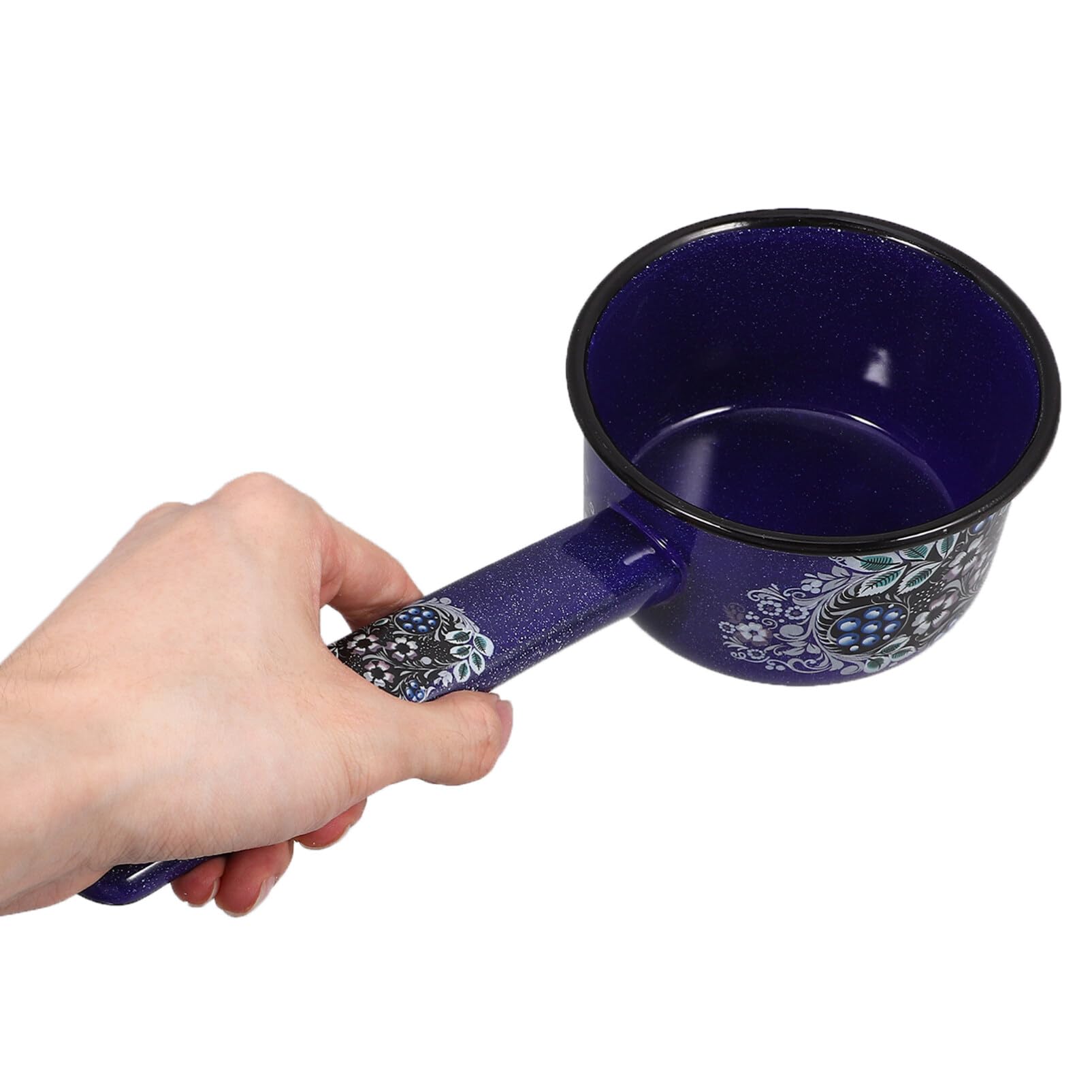 Cabilock Enamel Milk Pan, Mini Butter Warmer Pot Enameled Saucepan Small Enamelware Pot with Handle for Heating Milk Melting Butter Boiling Water Blue