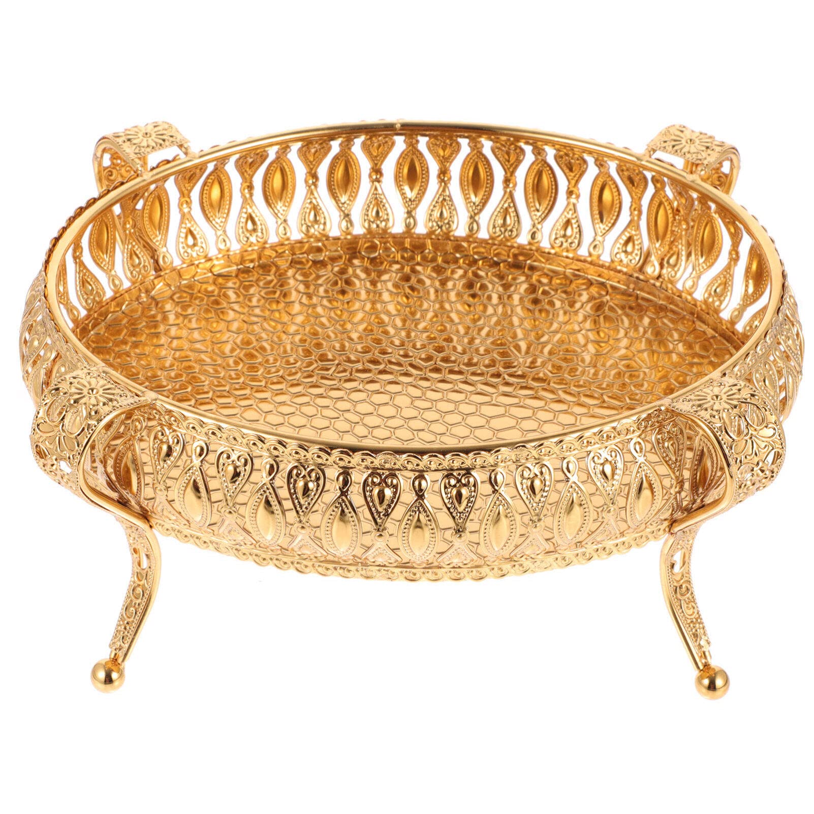 Cabilock Gold Decorative Turkish Coffee Tea Serving Tray Centerpiece Vintage Food Serving Tray Decorative Appetizer Platter (Size 2)