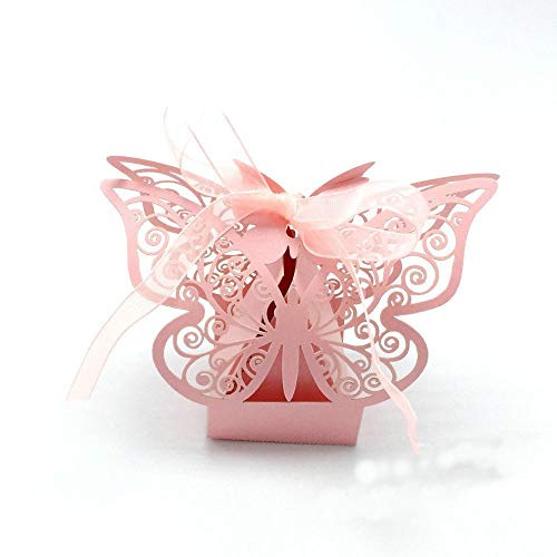 ponatia 50 Pack Laser Cut Butterfly Wedding Favour Box With Organza Ribbon Birthday Party Candy Boxes