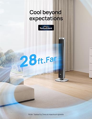 Dreo 42'' Pilot Pro Tower Fan with Remote, 25 DB Quiet DC Portable Bladeless Fan, 90° Oscillating,12H Timer, 9 Speeds,4 Modes, LED Display, Floor Fans for Bedroom Home Office, Black (DR-HTF005)