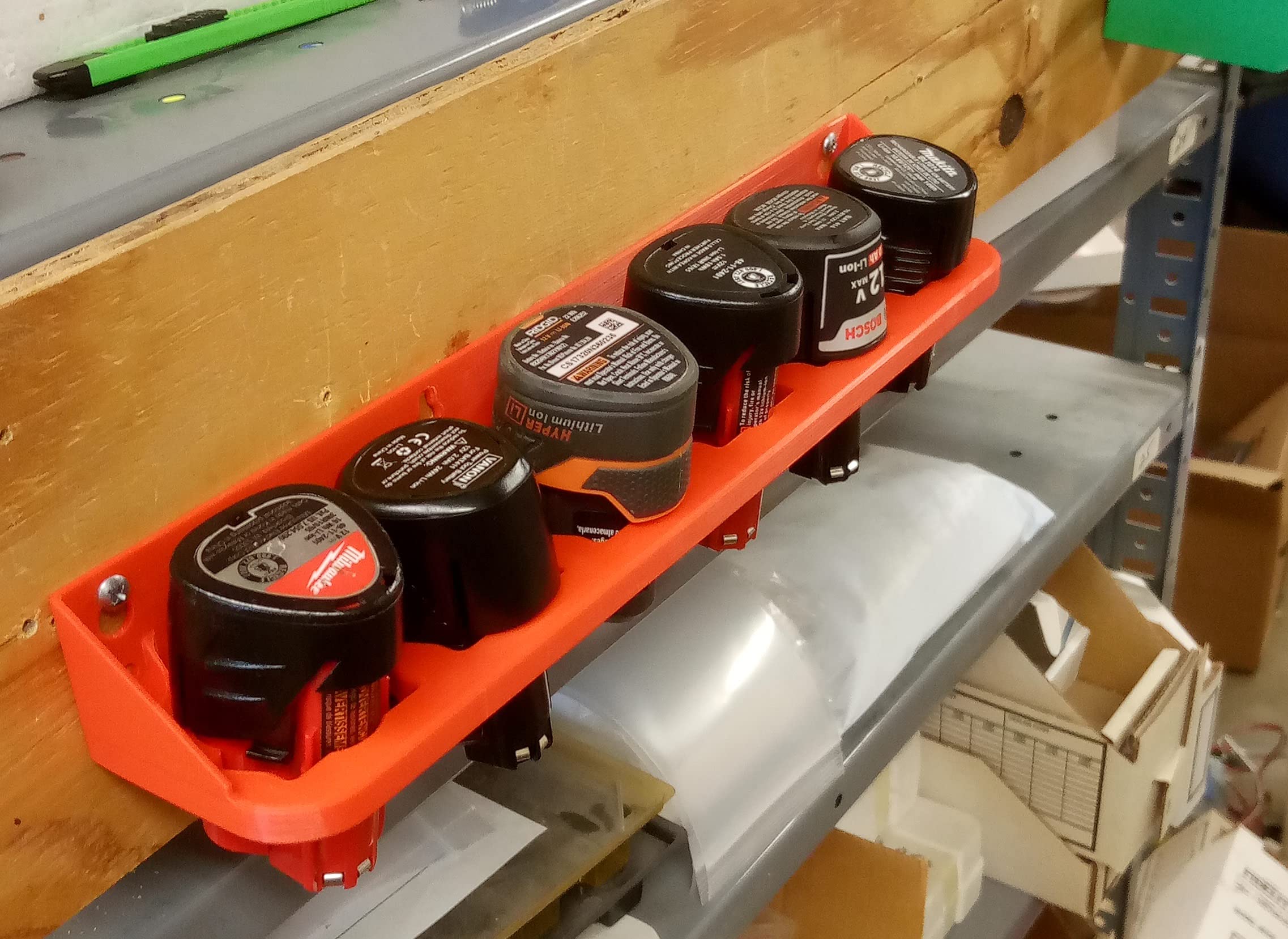 Made by Mitchell M12 Battery Holder for Milwaukee Makita Bosch RIDGID Mount Wall Rack 12V 6 Slot BAT414 BL1014 USA PN M12x6-Mrack