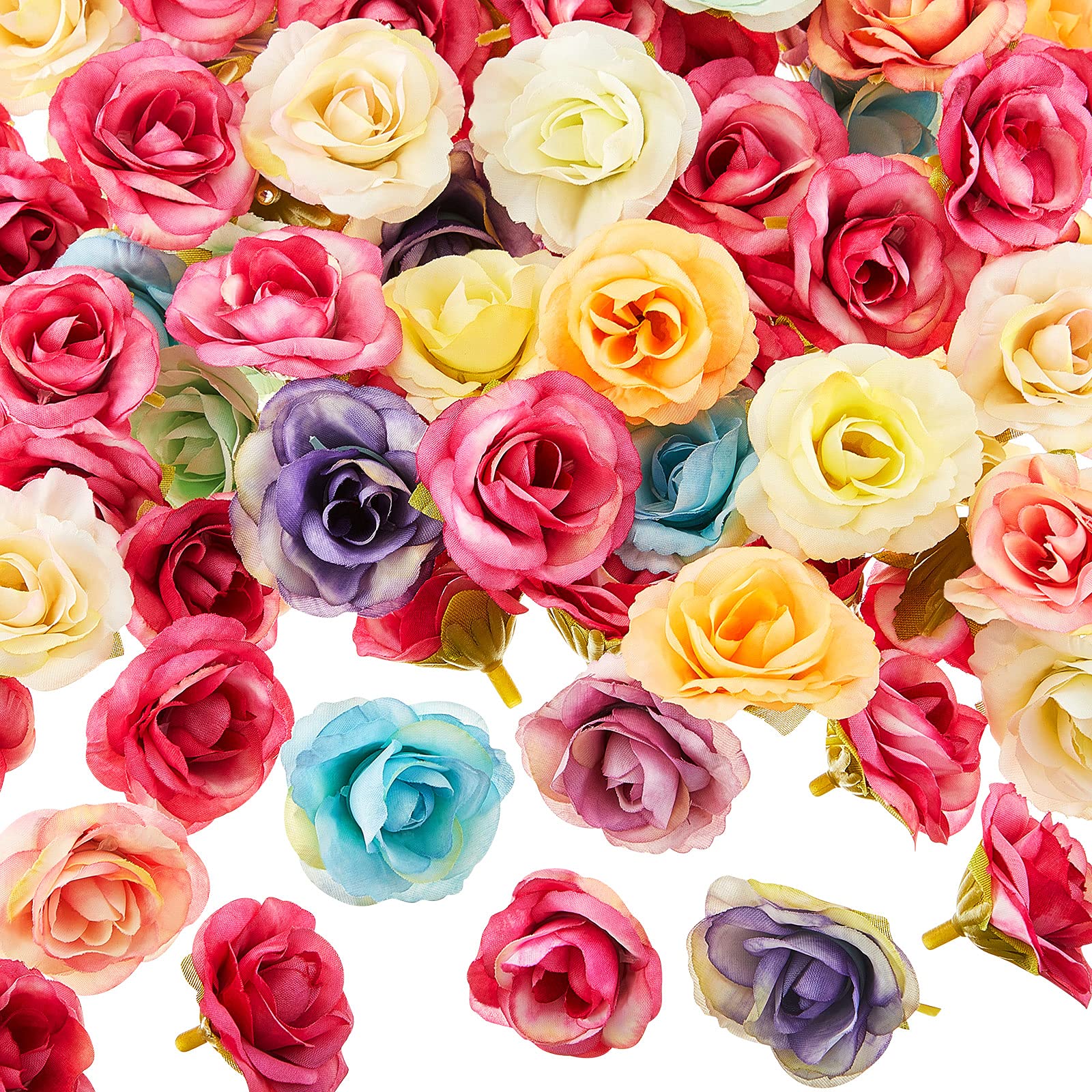 Luinabio 60 Pieces Valentines Gift Bouquet Gradient Orchid Faux Flower Heads 1.57 Inch Silk Orchid DIY Faux Flowers Faux Mini Fabric Flowers for Wedding Garden Home Bouquet Decor (Multicolored)