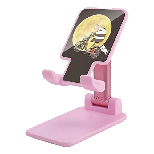 Cute Panda Riding Bicycle on The Moon Funny Foldable Desktop Cell Phone Holder Portable Adjustable Stand Desk Accessories