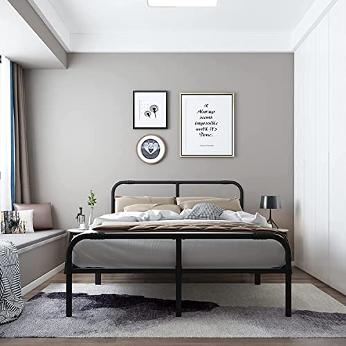 Emiosmt California King Bed Frames with Headboard and Footboard 14 Inch Tall,Heavy Duty 2500lbs Steel Slat Support Metal Platform,No Box Spring Needed,Easy Assembly,Round Tube,Cal King Frame