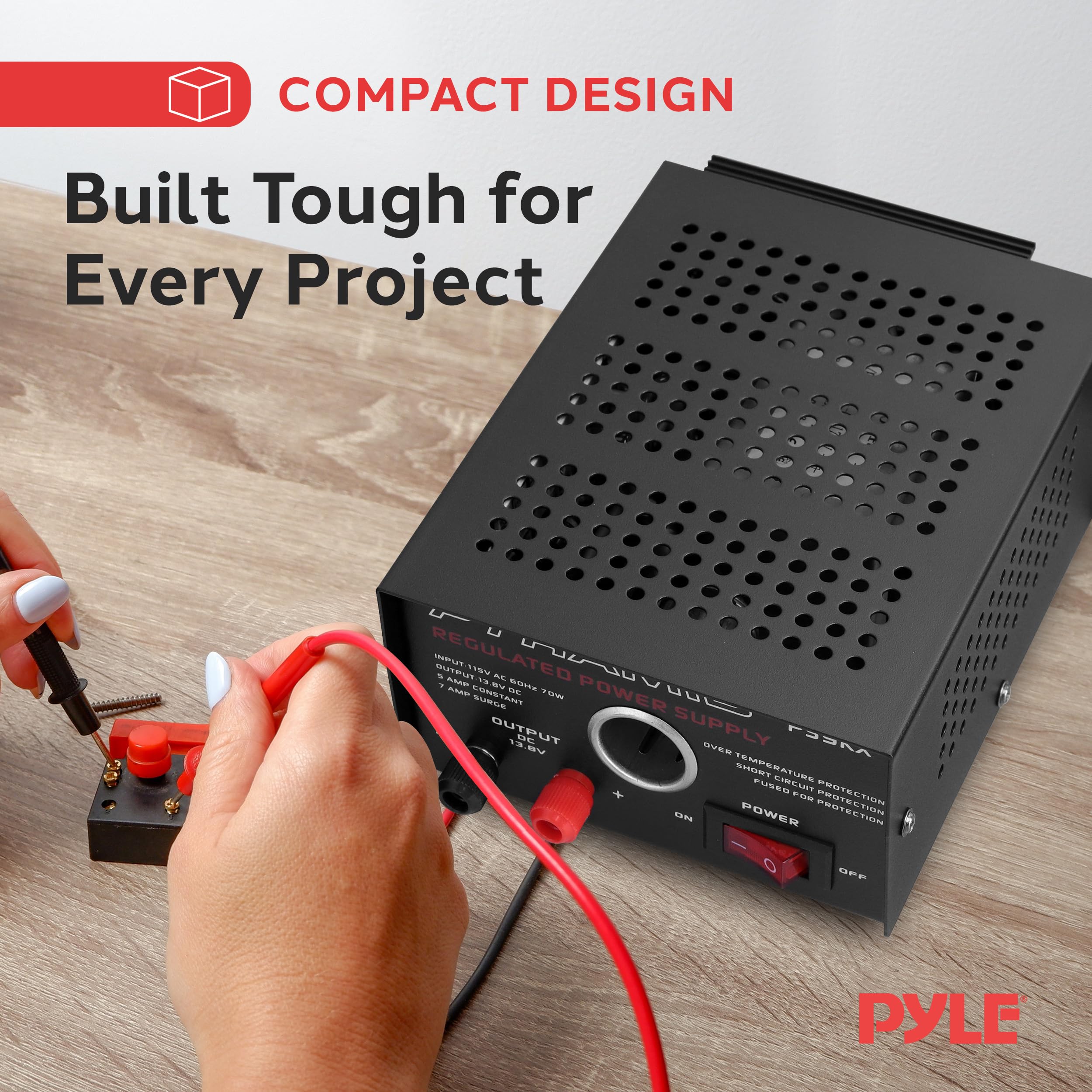 Pyramid Universal Compact Bench Power Supply - 2.5 Amp Linear Regulated Home Lab Benchtop AC-to-DC 12V Converter w/ 13.8 Volt DC 115V AC 50 Watt Power Input, Screw Type Terminals, Cooling Fan PS3KX