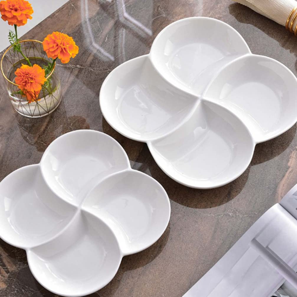 Cabilock Melamine Fruit Plate Food Serving Tray Food Container 4 Compartment Snack Storage Plate Divided Appetizer Tray Organizer White