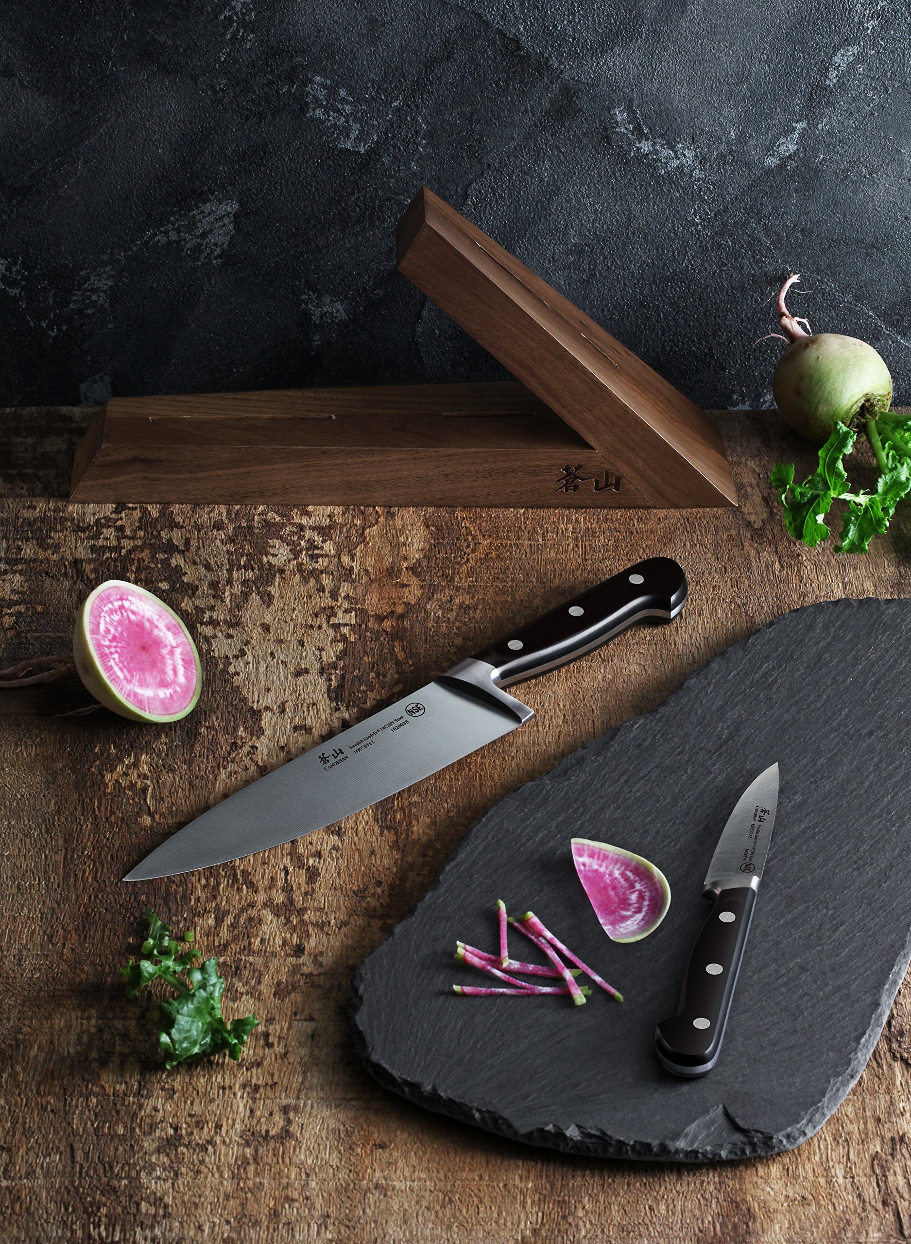 Cangshan TV2 Series 1021585 Swedish 14C28N Steel Forged 3-Piece TAI Knife Block Set, Walnut