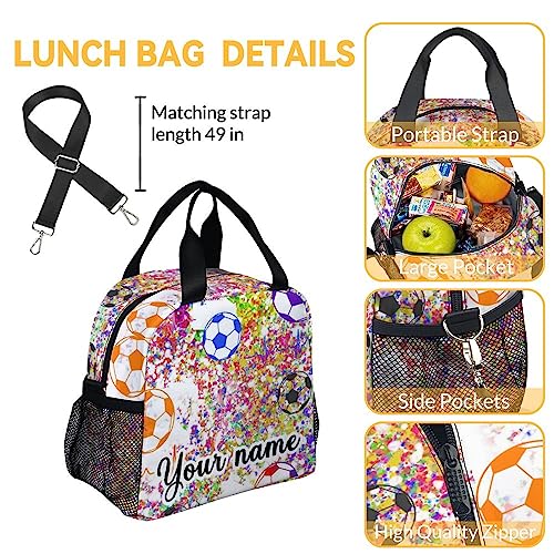COOPASIA Personalized Soccer Backpack with Lunch Box And Pencil Case, 16 Inch Soccer Theme Bookbag with Adjustable Straps, Lightweight, Durable, Large Capacity, School Backpack for Girls Boys