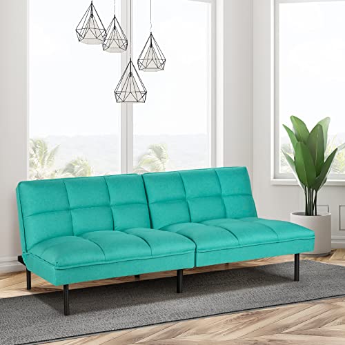 Giantex Sofa Bed, Convertible Sleeper Couch, Linen Fabric Futon, Recliner with 3 Level Adjustable Backrest, Metal Legs, 71βx35.5βx31β, Living Room Bedroom Reception Room (Turquoise)