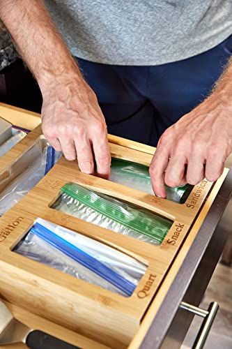 Jaza Goods | Ziplock Bag Storage Organizer and Dispenser for Kitchen Drawer | Wall Mountable | Compatible with Gallon, Quart, Sandwich & Snack Size Bags