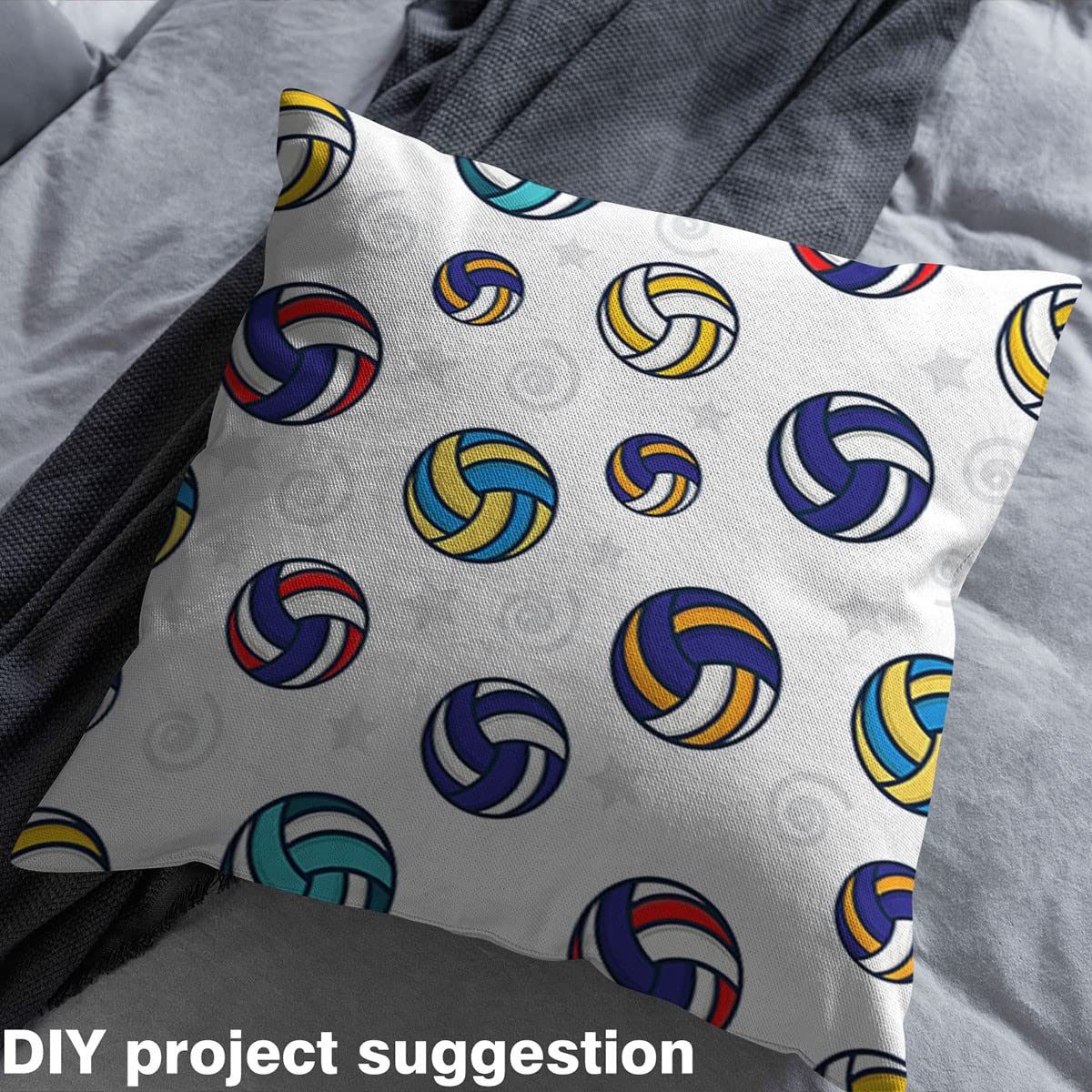 Feelyou Cartoon Volleyball Fabric by The Yard, Volleyball Theme Illustration Fabric for Chairs and Home DIY Projects, Hand Drawn Boys and Girls Decorative Waterproof Fabric, 1 Yard