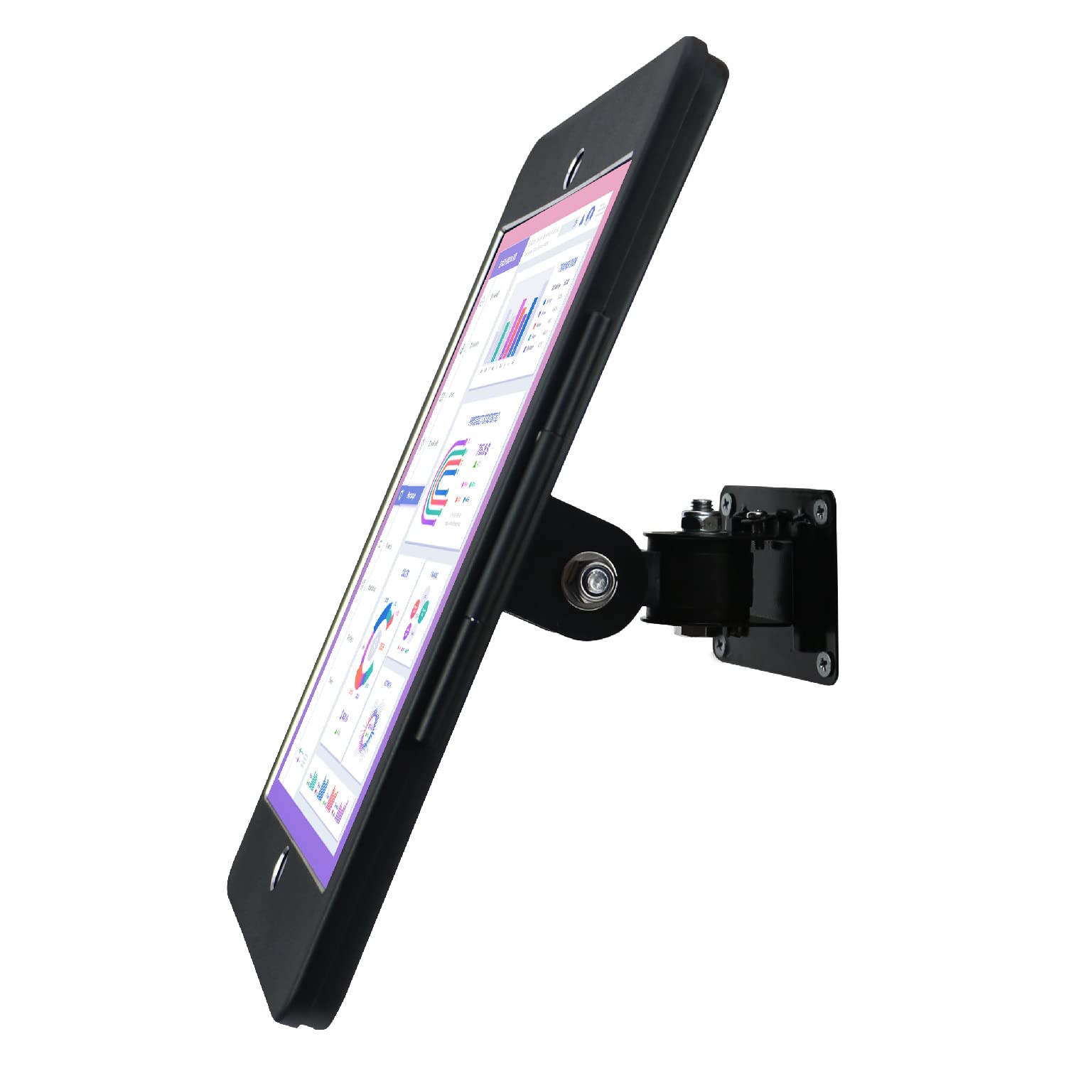 DDSHOW On Wall Mount Metal Bracket for iPad 10.2-Inch (Gen. 9th,8th,7th),with Anti Theft Security Lock&Key, Rotate Design Arbitrary Adjustment,Multi Angle,Metal,Screw Fixing,Black
