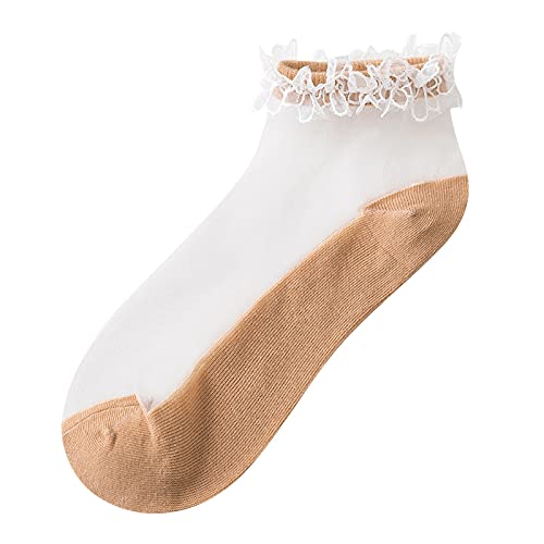 BGNTBUK Short Socks Solid Floral Mesh Women Cute Casual Breathable Splice Socks Mens Socks Shoe Size 13 (Khaki,One Size)