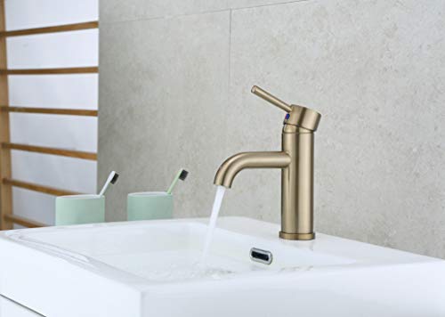 Derengge Single Lever Bathroom Faucet,Single Hole Bathroom Sink Faucet,Brushed Gold Lavatory Faucet,F-509-CS