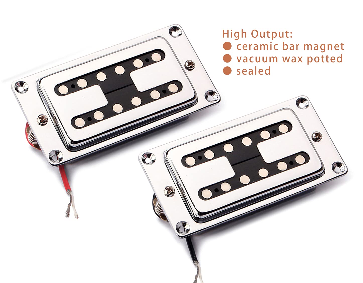 LAMSAM Humbucker Pickups Set, High Output Flush Polepiece Ceramic Magnet PUP Compatible Electric Guitar with Humbucker Pickup Configuration, Double Coil Bridge Neck Pick-up Replacements, Chrome