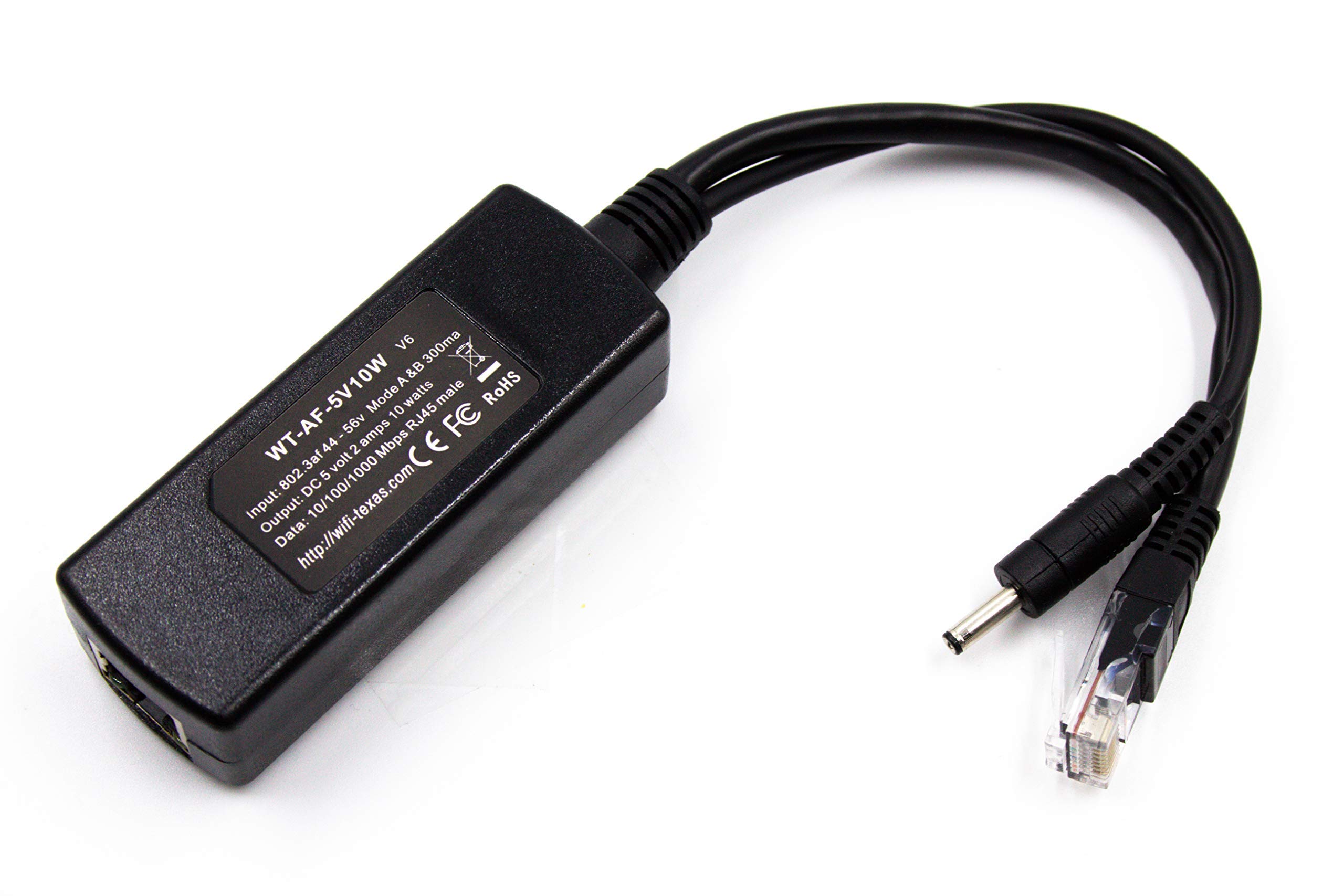 PoE Texas 802.3af Power Over Ethernet PoE Splitter with 5 Volts 10 Watts Output - for 5V Non-PoE Security Camera and Devices Like Foscam, Sonoff, Tablet, USB, Dropcam, Raspberry Pi and Others
