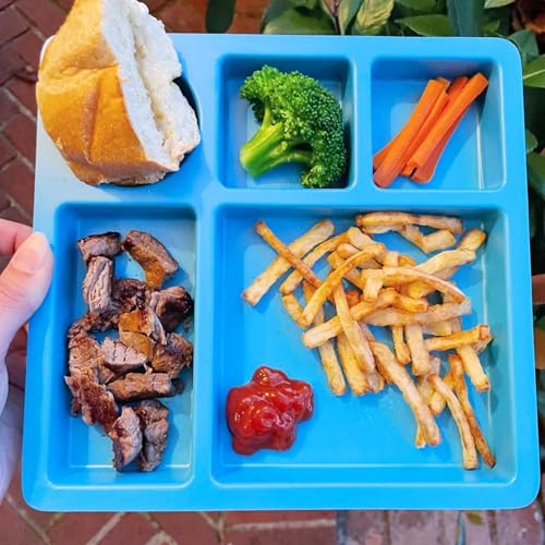 bobo&boo Bamboo Kids Divided Bento Plate, Sectioned Toddler Plate, Childrenās Compartment Plates, 5 Portioned Sections, Mix and Match, Dolphin Blue
