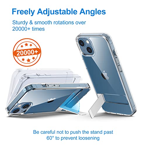 JETech Kickstand Case for iPhone 13, 6.1-Inch, Support Wireless Charging, Slim Shockproof Bumper Phone Cover, 3-Way Metal Stand (Clear)