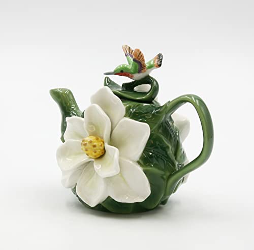 Cosmos Gifts 56647 Porcelain Magnolia Flower Teapot with Hummingbird 4 5/8"H