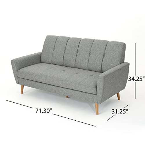 Christopher Knight Home Treston Mid-Century Fabric Sofa, Grey / Natural