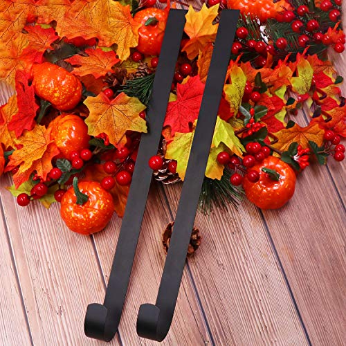 ESFUN 2 Pack 15" Black Wreath Hanger for Front Door, Metal Wreath Hooks Holder Over The Door Wreath Hanger for Hanging Christmas Decorations Xmas Decor