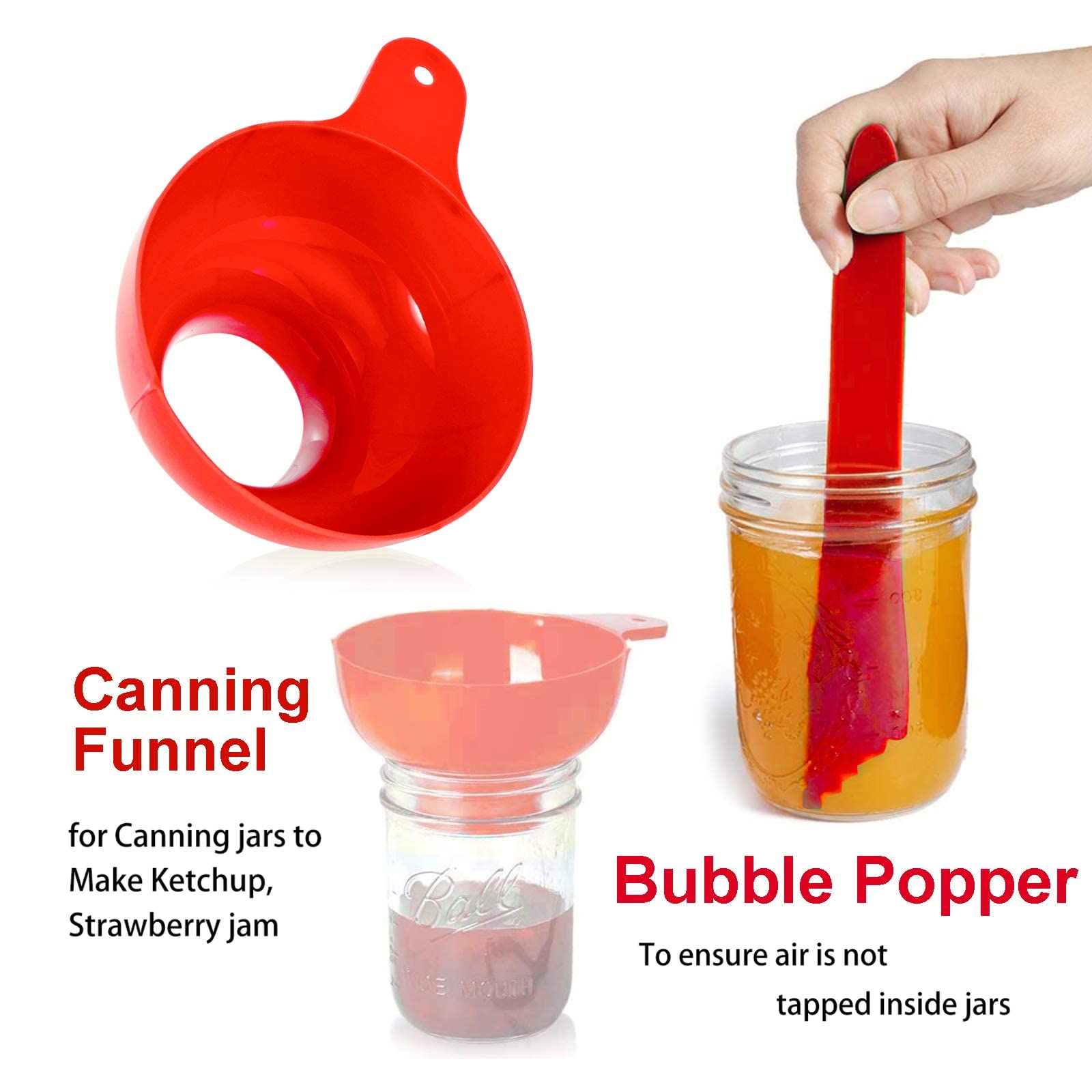 Canning Supplies Starter Kit, 304 Stainless Steel Canning Set Tools: Rack, Canning Funnel, Jar Lifter, Wrench, Tongs, Lid Lifter, Bubble Popper - Red 7 Piece