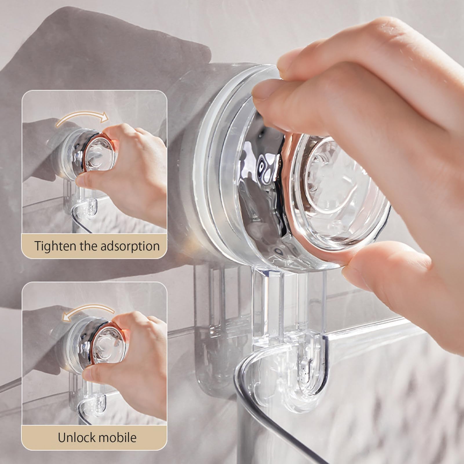 DOHV Light Luxury Style Glacier Pattern Suction Cup Shelf, 2024 New Suction Cup Shower Caddy, Bathroom Strong Suction Cup Storage Rack Kitchen Punching Free Storage Basket (Transparent white-b)