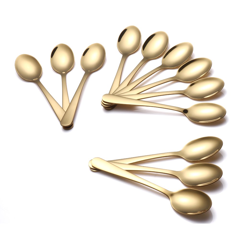 Buyer Star 12 Pieces Gold Teaspoons 5.5-Inch Mini Coffee Spoons Stainless Steel Sugar Demitasse Espresso Spoons