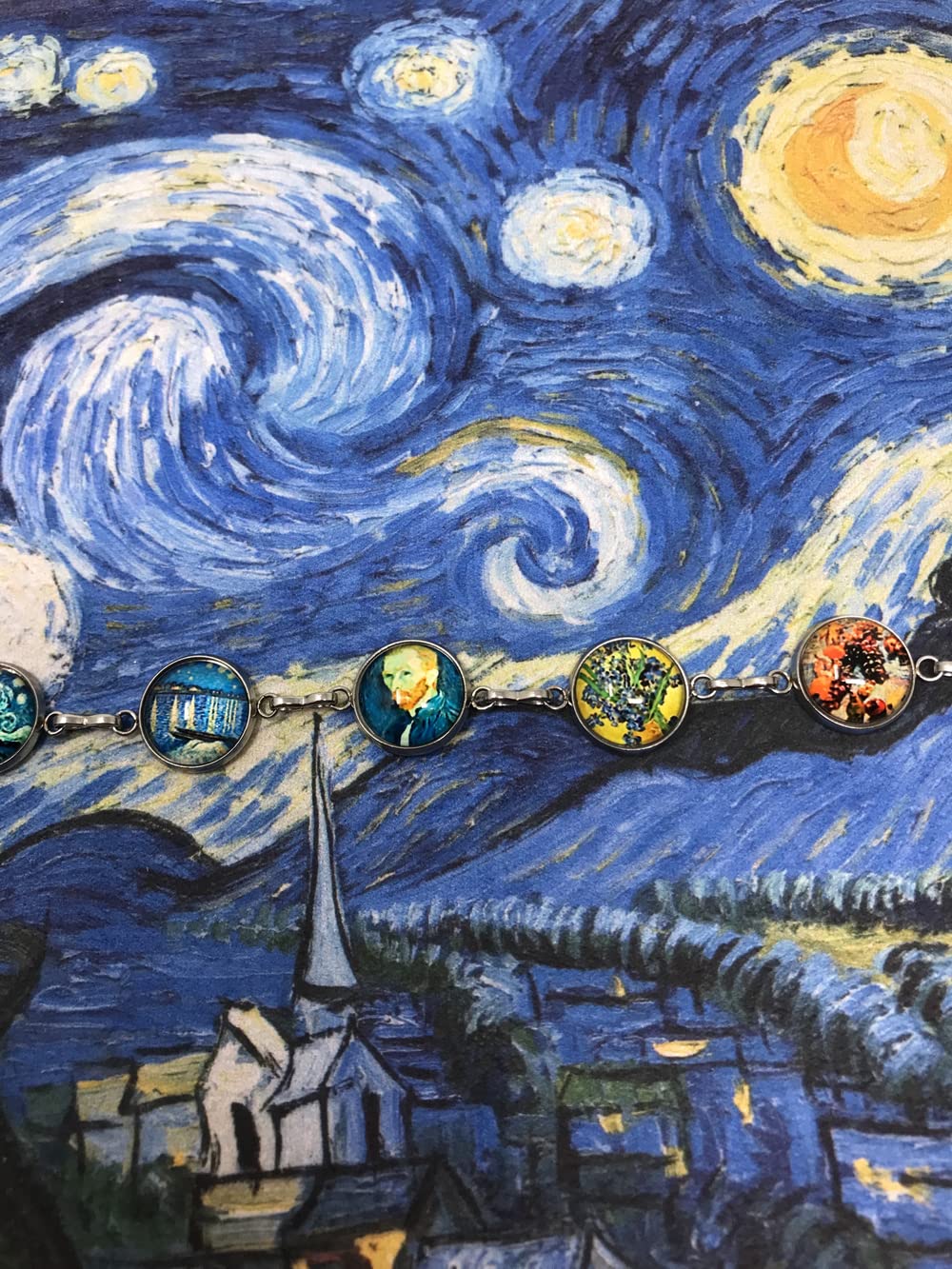 Blazing Autumn Van Gogh Art Link Bracelet (The Starry Night) And Jewelry Polishing Cloth