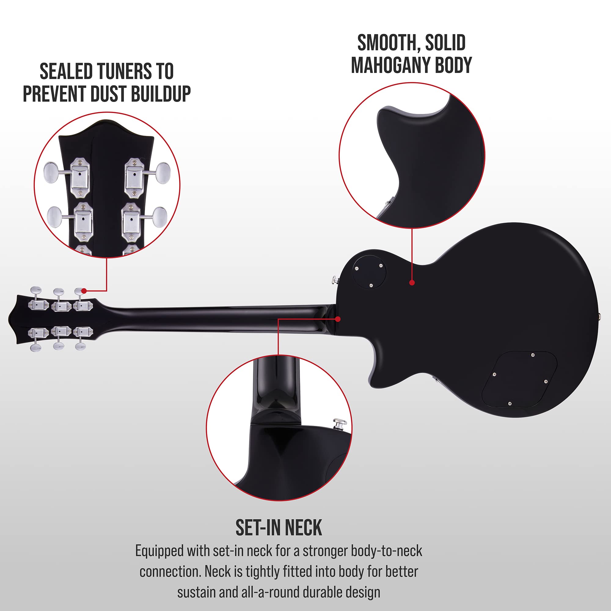 LyxPro 39” SB Series Electric Guitar, LP Style for Beginner, Intermediate & Pro Players Solid Body Guitar, Bonus 2-Pack of Picks, Mahogany Wood, Volume/Tone Controls, 3-Way Pickup - Black