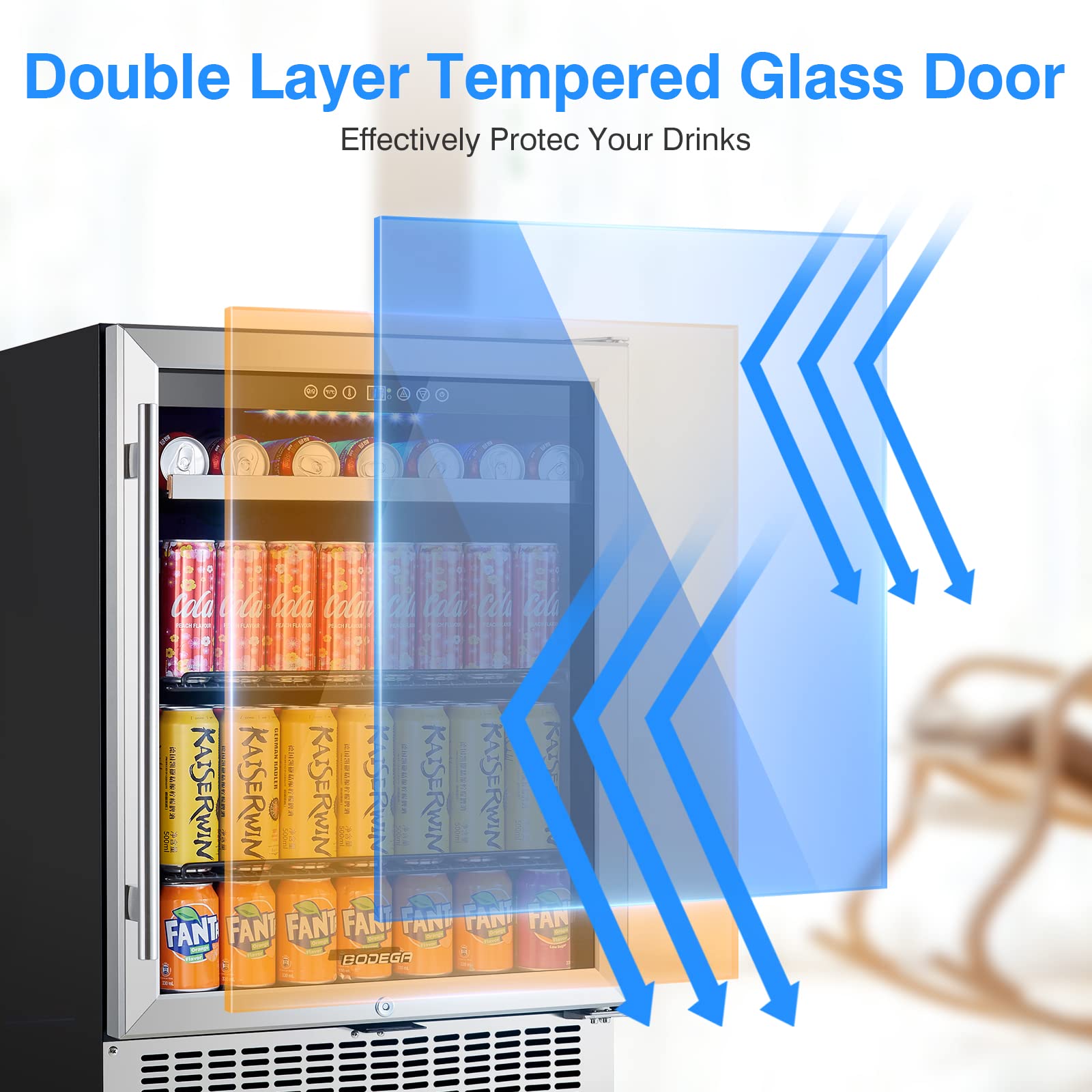 BODEGA Beverage Refrigerator 24 Inch, Under Counter Beverage Refrigerator, Built-in and Freestanding Beverage Cooler 180 Cans, Stainless Steel Under Counter Beer Fridge Perfect for Beer, Soda, Water
