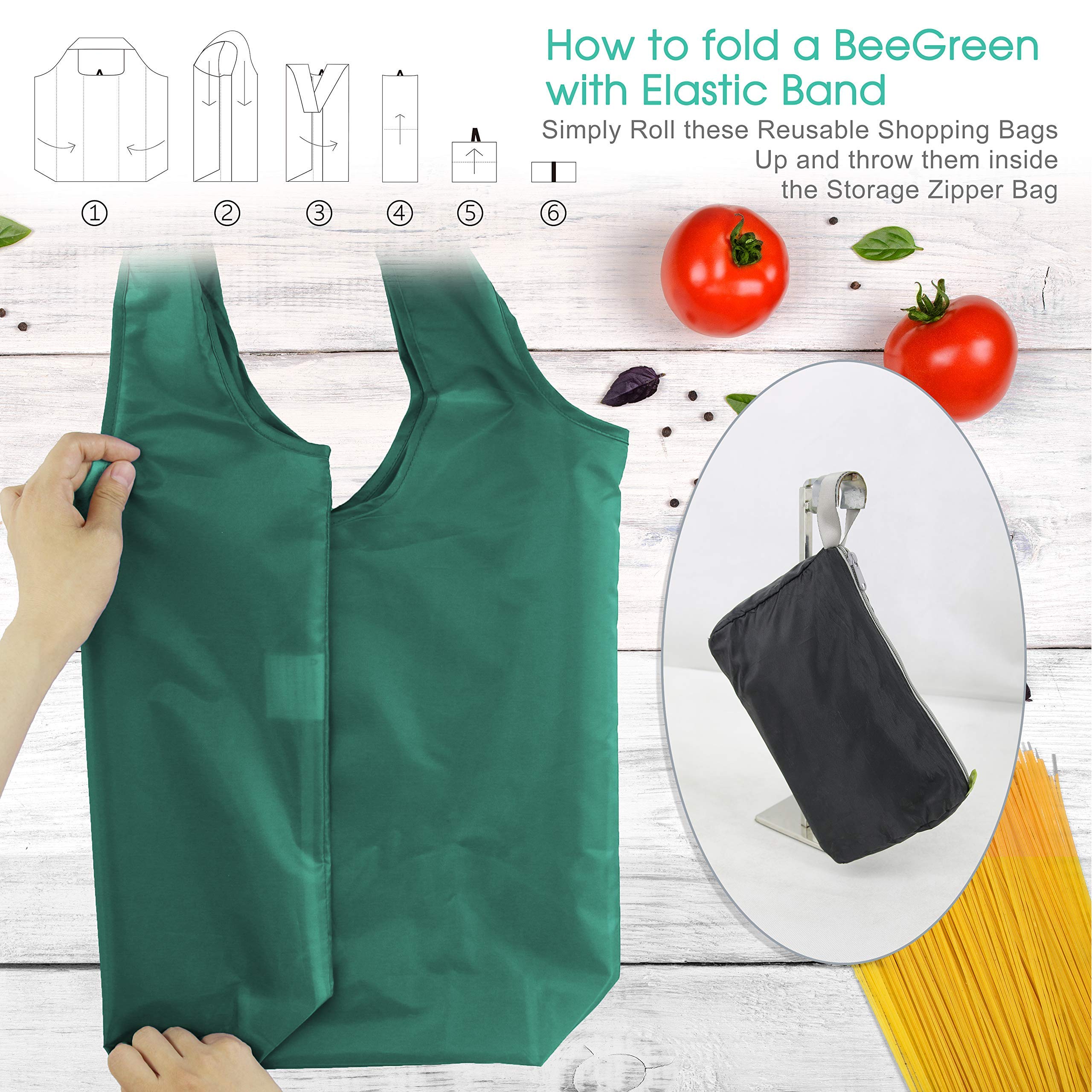 BeeGreen Reusable Bags for Shopping Machine Washable Xlarge Grocery bags Ripstop Polyester Shopping Bags, Washable, Durable and Lightweight 17 Pack