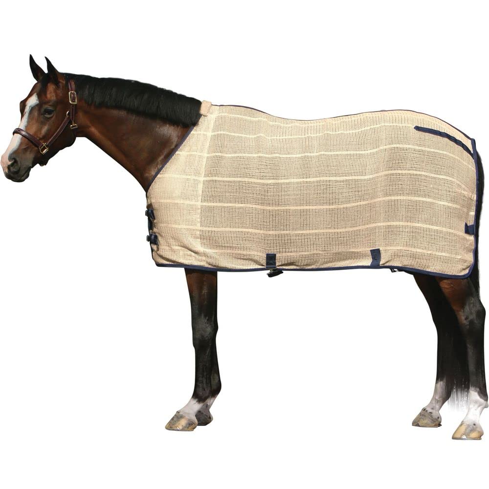 Dura-Tech Irish Knit Anti-Sweat Stable Horse Sheet | Cotton Material | Anti-Rub Front Lining Horse Sheets | Adjustable Fit Horse Blankets & Sheets | Cushioning at Wither | Color Natural | Size 78