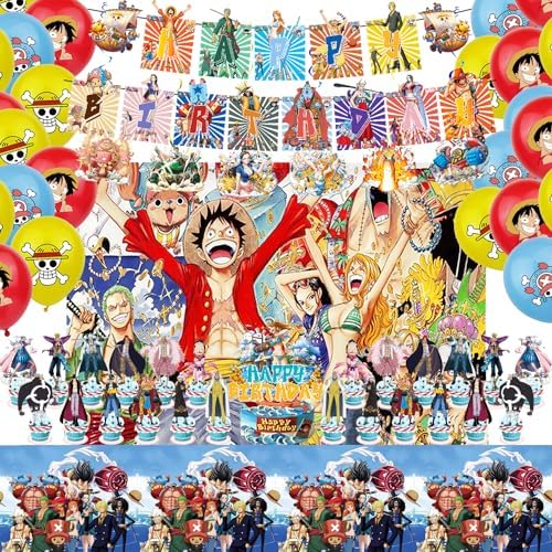 Cartoon Anime Themed Party Decorations, Birthday Party Supplies,Including Banners,Spirals,Cake Toppers, Backdrops, Balloons, Tableclothsβ¦