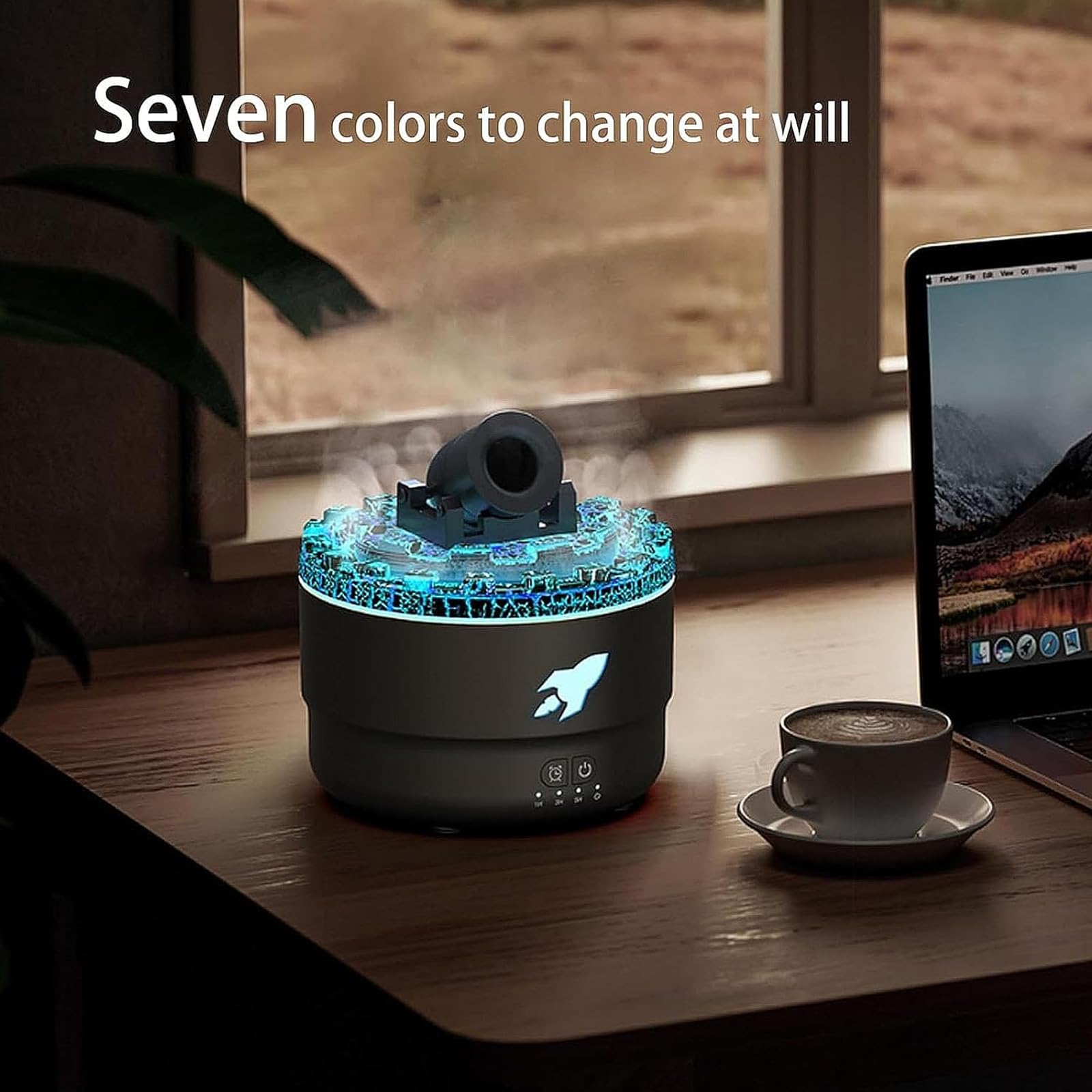 Cannon Blast Aroma Humidifier, Cannon Humidifier, Yellow Cane Humidifier, Creative Turret Colorful Crack Aroma Humidifier, Small Home Desktop Humidifier, Humidifier Quiet Flame Diffuser (Black)