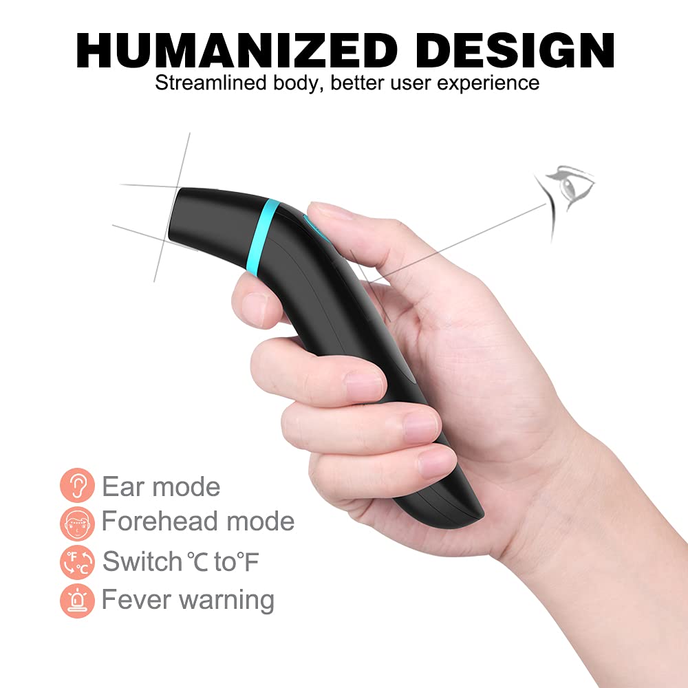 Forehead Thermometer for Adults, 4 in 1 Ear Thermometer for Kids, No Touch Baby Thermometer, Digital Thermometer with Fever Alarm and Object Measurement - Fast, Reliable and Accurate (Black)