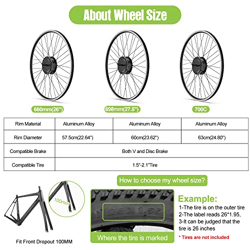 BAFANG 48V 500W Front Hub Motor Electric Bike Conversion Kit for 26inch Wheel Drive Engine with Display with Battery (C961,Rear Battery 48V 17.5Ah)